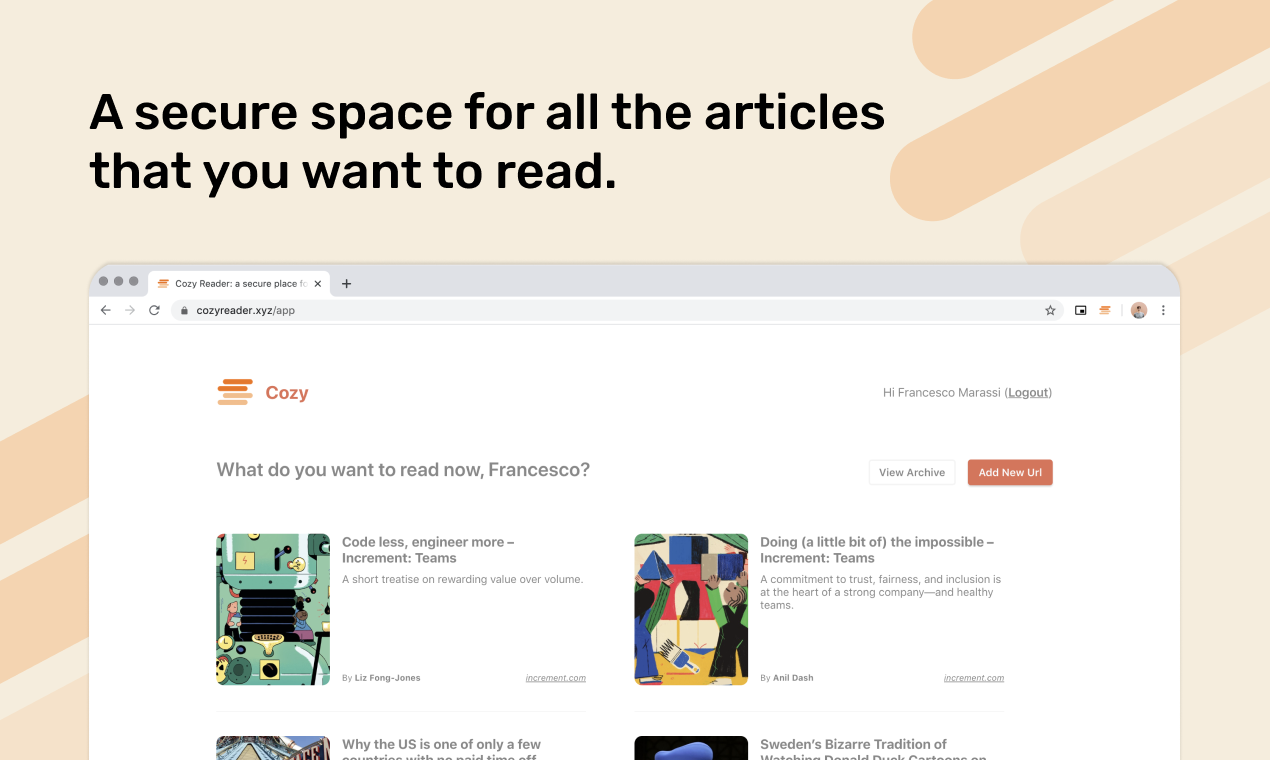 Cozy Reader: a secure place for your articles